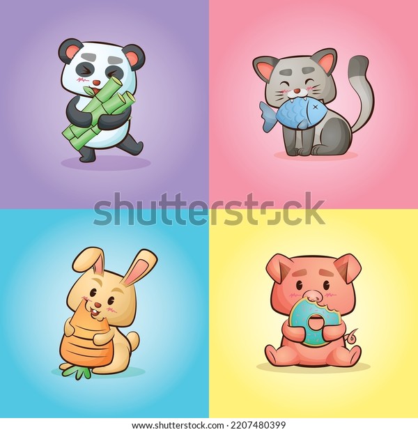 Cute Animal Cat Panda Rabbit Pig Stock Vector (Royalty Free) 2207480399 ...