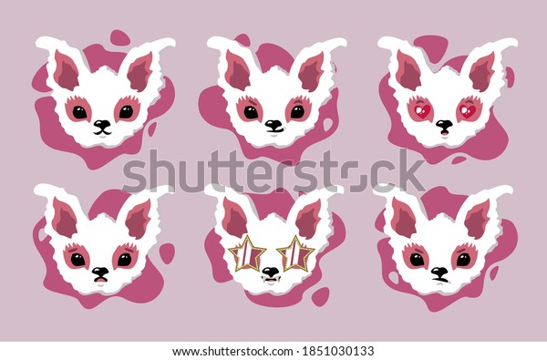 Cute Animal Different Emotions Set Different Stock Vector (Royalty Free ...