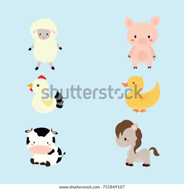 Cute Animal Farm Set Vector Stock Vector (Royalty Free) 755849107 ...