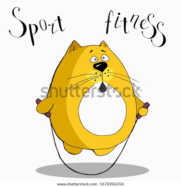 Cute Animal Fat Cat Jumping Rope Stock Vector (Royalty Free) 1676906356 ...