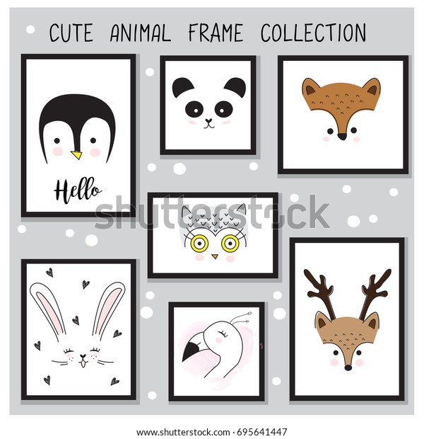Cute Animal Hand Drawn Frame Collection Stock Vector (Royalty Free ...