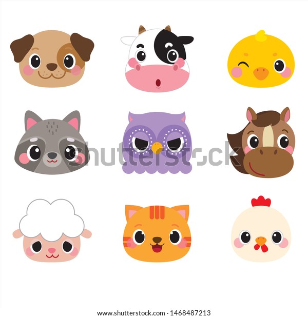 Cute Animal Head Set Vetor Stock Vector (Royalty Free) 1468487213