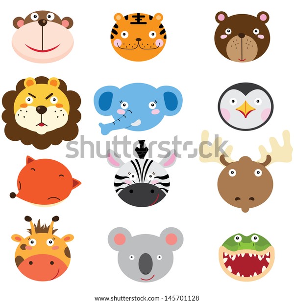 Cute Animal Heads Set Stock Vector (Royalty Free) 145701128 | Shutterstock