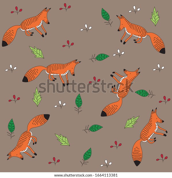 Cute Animal Simple Cartoon Pattern Fox Stock Vector (Royalty Free ...