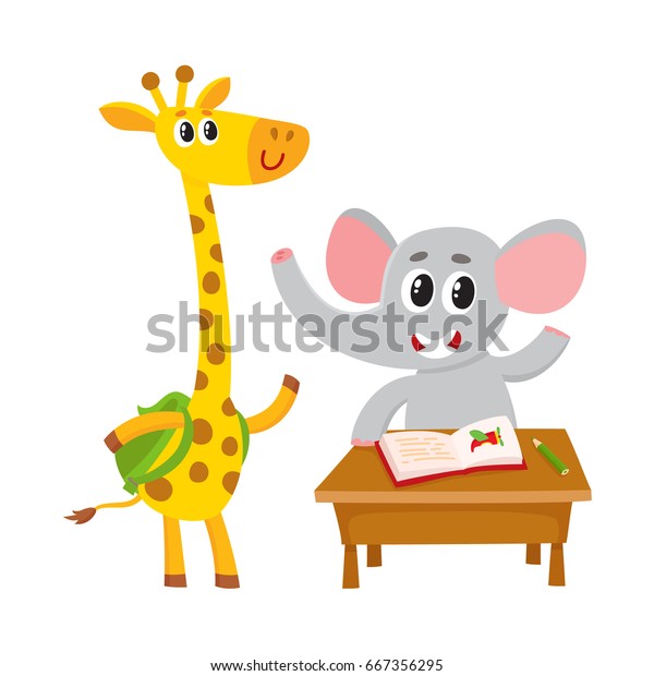 Cute Animal Students Elephant Sitting School Stock Vector (Royalty Free ...