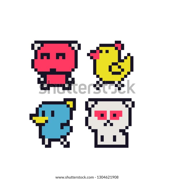Cute Animals Abstract Pixel Art Characters Stock Vector (Royalty Free ...