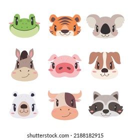 Cute Animals Cartoon Avatar Set Funny Stock Vector (Royalty Free ...