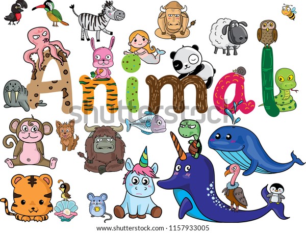 Cute Animals Cartoon Cartoon Children Teaching Stock Vector (Royalty ...