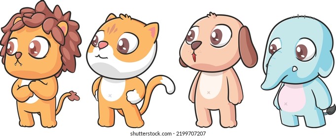 Cute Animals Chibi Character Illustration File Stock Vector (Royalty ...
