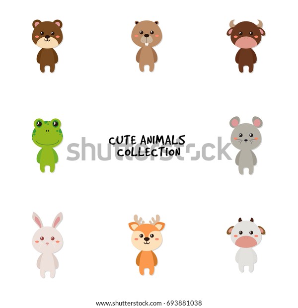 Cute Animals Collection Stock Vector (Royalty Free) 693881038 ...