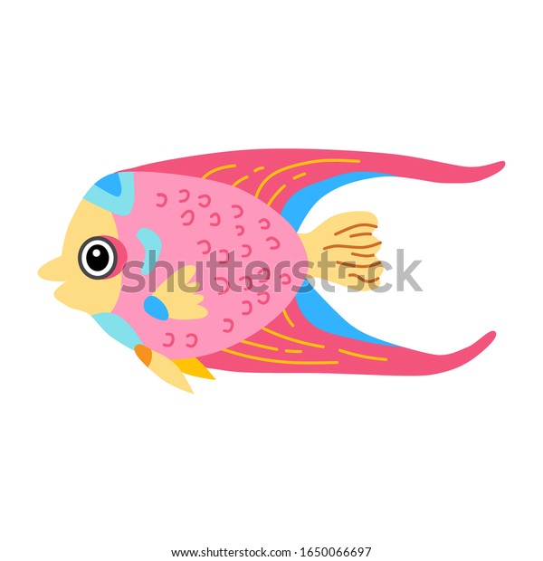 Cute Animals Queen Angelfish Illustrations Children Stock Vector ...