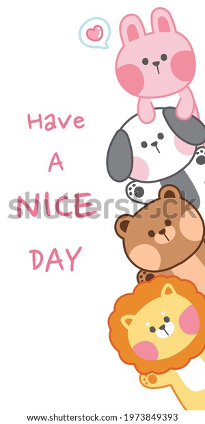 Cute Animals Waving Pose Hand Drawn Stock Vector (Royalty Free ...