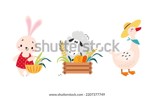 Cute Animals Working On Farm Set Stock Vector (Royalty Free) 2207377749 ...