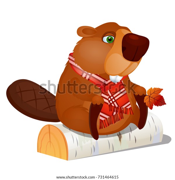 Cute Animated Brown Beaver Red Plaid Stock Vector (Royalty Free) 731464615