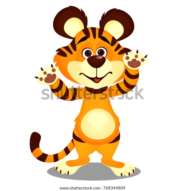 Cute animated tiger standing on the feet isolated on white background ...