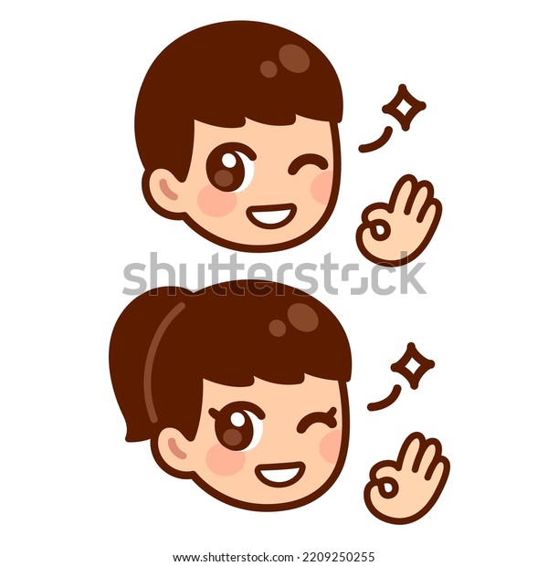 Cute Anime Boy Girl Winking Making Stock Vector (Royalty Free ...