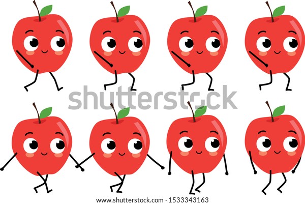 Cute Apple Character Walking Set Stock Vector (Royalty Free) 1533343163 ...