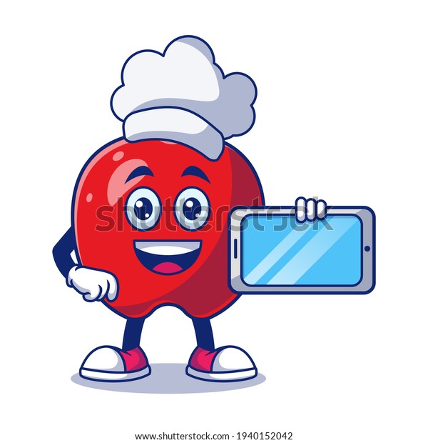 Cute Apple Chef Holding Phone Cartoon Stock Vector (Royalty Free ...
