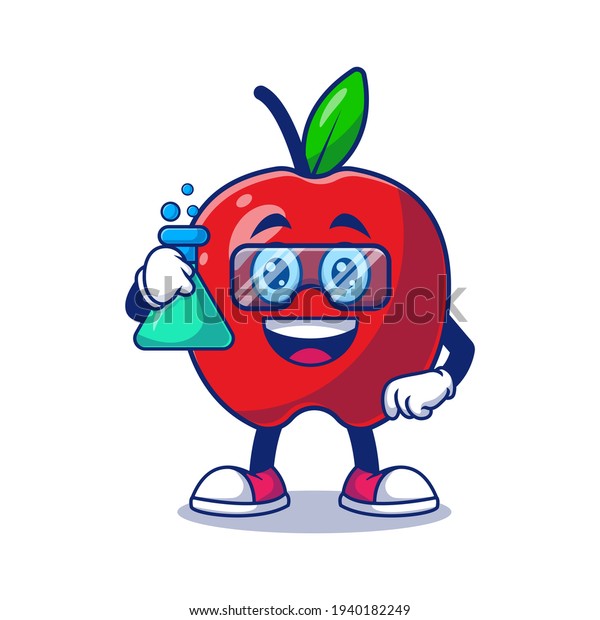 Cute Apple Scientist Cartoon Vector Illustration Stock Vector (Royalty ...