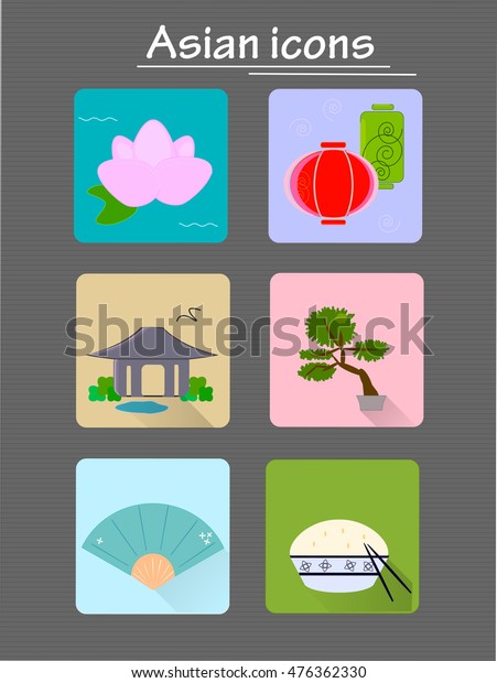 Cute Asian Icons Stock Vector (Royalty Free) 476362330 | Shutterstock