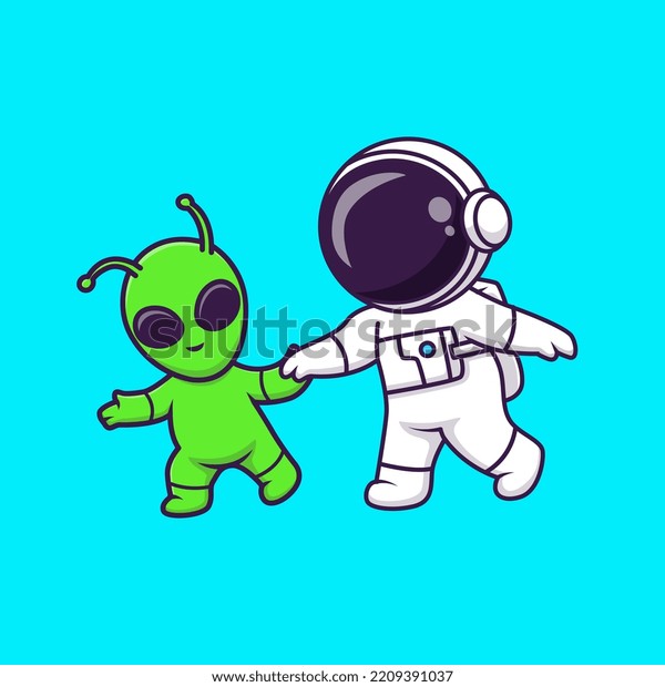 Cute Astronaut Alien Walking Holding Hand Stock Vector (Royalty Free ...