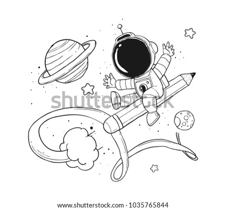 Cute Astronaut Doodle Stock Vector (Royalty Free) 1035765844 - Shutterstock