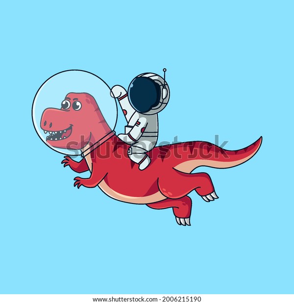 Cute Astronaut Fly Moon Dinosaur Cute Stock Vector (Royalty Free ...