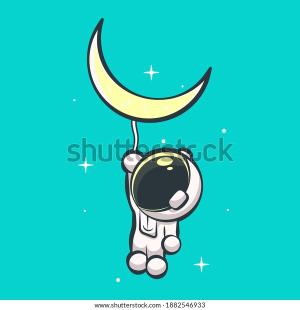 Cute Astronaut Flying Holding Moon Cartoon Stock Vector (Royalty Free ...