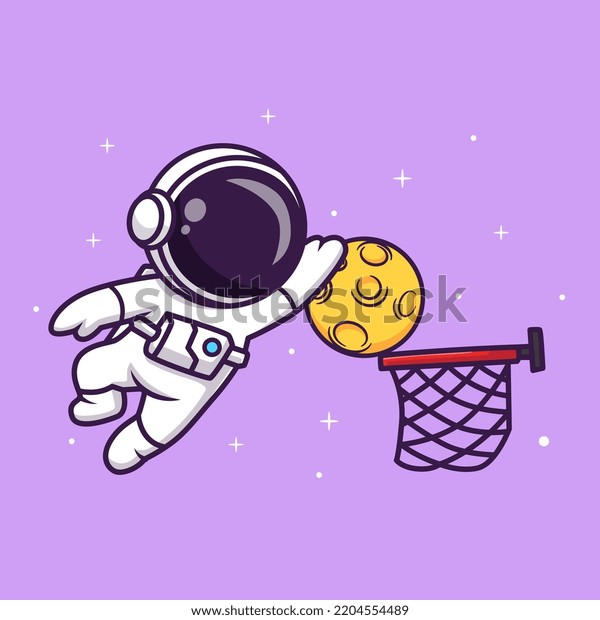 Cute Astronaut Playing Basketball Moon Space Stock Vector (Royalty Free ...