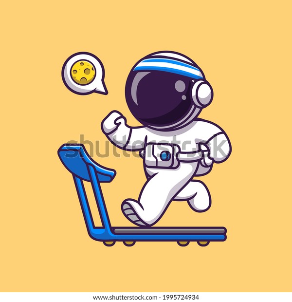 Vektor Stok Cute Astronaut Running On Treadmill Cartoon (Tanpa Royalti ...