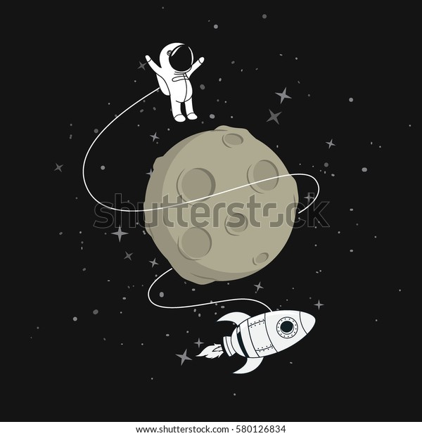 Cute Astronaut Spaceship Flying Around Mooncartoon Stock Vector ...