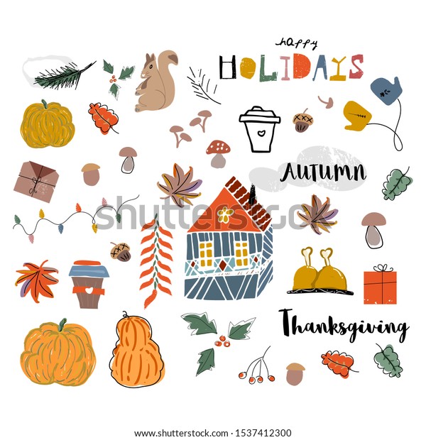 Cute Autumn Collection Set Fall Harvest Stock Vector (Royalty Free ...