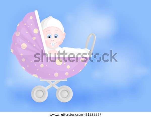 Cute Baby Boy Pram On Blue Stock Vector (Royalty Free) 81525589 ...