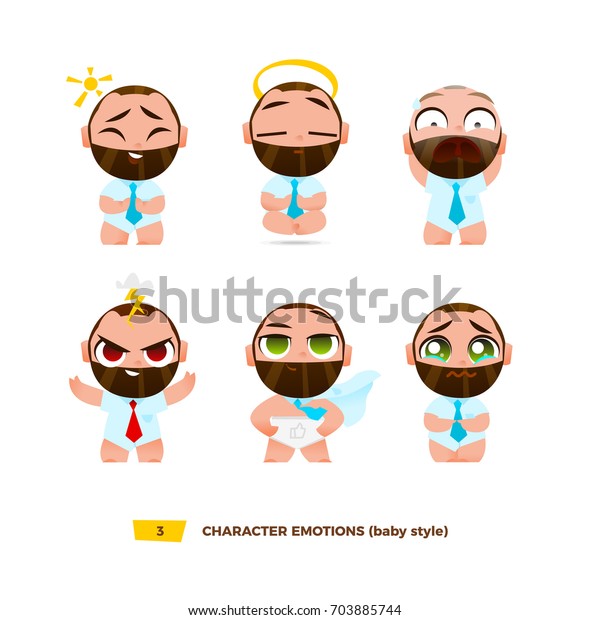 Cute Baby Characters Emotions Set Cartoon: เวกเตอร์สต็อก (ปลอดค่า ...