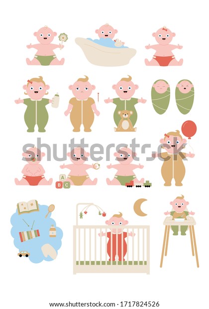 Cute Baby Characters Vector Clipart Set Stock Vector (Royalty Free ...