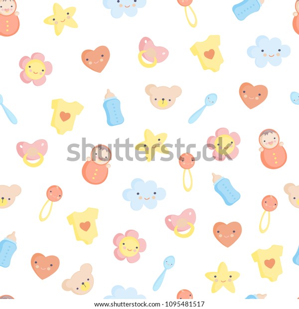 Cute Baby Elements Colorful Vector Seamless Stock Vector (Royalty Free ...