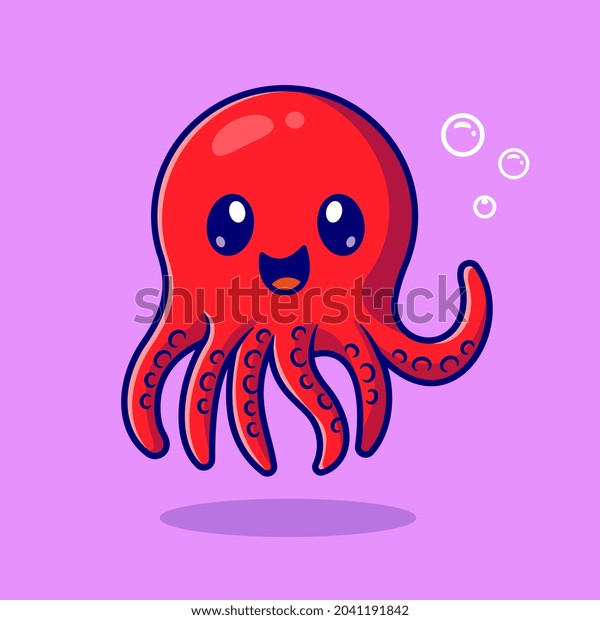 Cute Baby Octopus Cartoon Vector Icon Stock Vector (Royalty Free ...