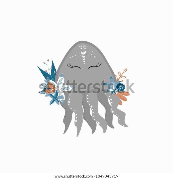 Cute Baby Octopus Vector Illustration Composition: เวกเตอร์สต็อก (ปลอด ...