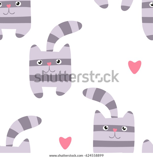 Cute Baby Pattern Striped Cats Stock Vector (Royalty Free) 624558899