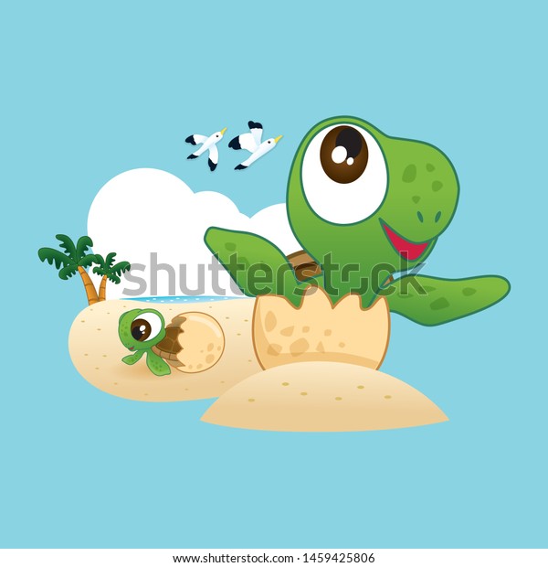Cute Baby Sea Turtle Hatching On Stock Vector (Royalty Free) 1459425806