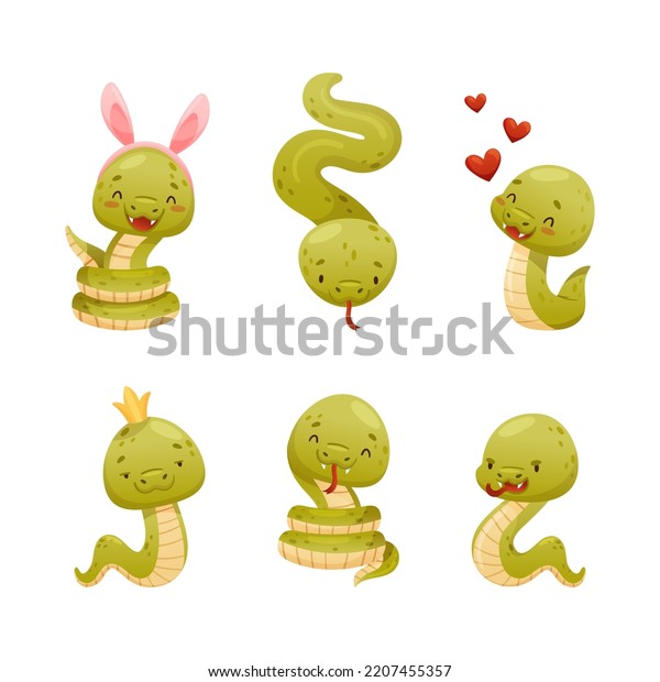 Cute Baby Snake Crawling Creature Coiled Stock Vector (Royalty Free ...