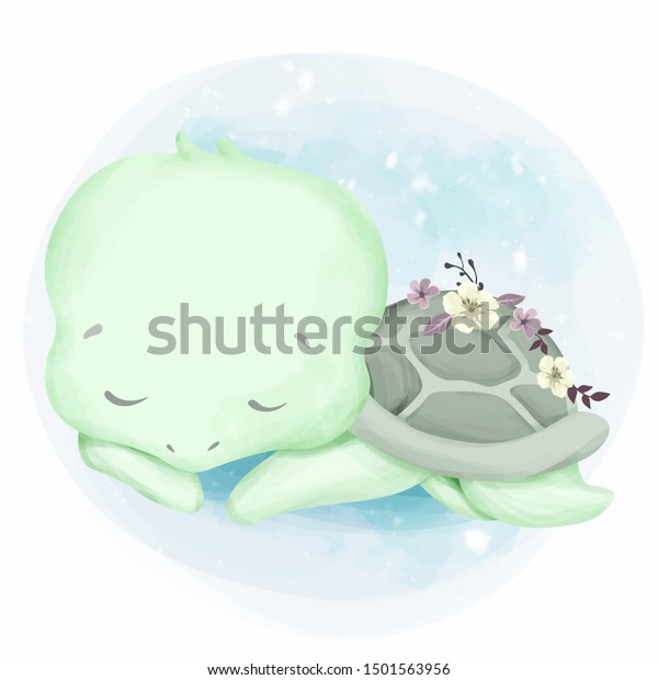 Cute Baby Turtle Sleep Stock Vector (Royalty Free) 1501563956 ...
