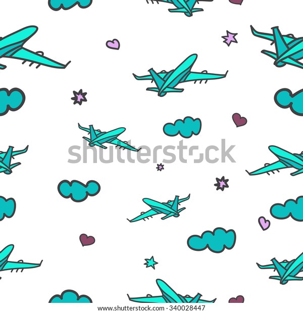 Cute Background Airplanesflying Airplanes Stock Vector (Royalty Free ...