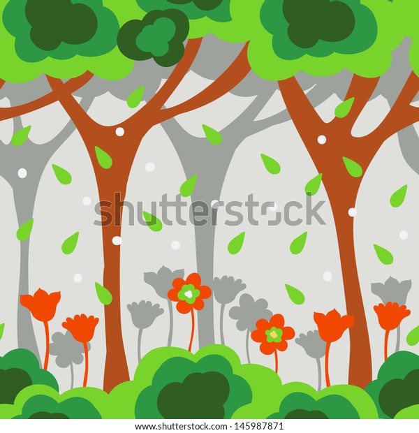 Cute Background Cartoon Green Trees Red Stock Vector (Royalty Free ...