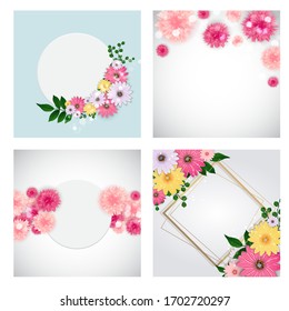 Cute Background Frame Flowers Collection Set Stock Vector (Royalty Free ...