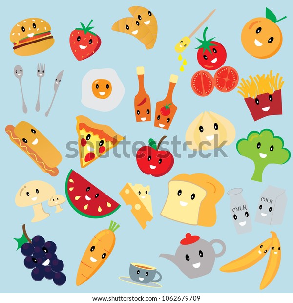 Cute Bakery Vegetable Fruit Cartoonillustration Vector Stock Vector ...
