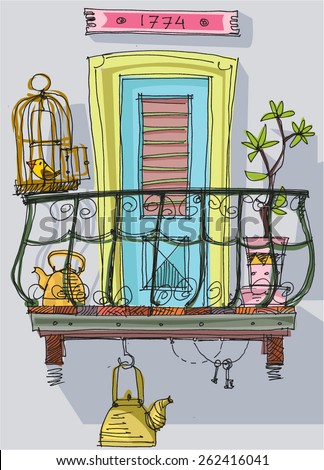 Cute Balcony Cartoon Stock Vector (Royalty Free) 262416041 - Shutterstock