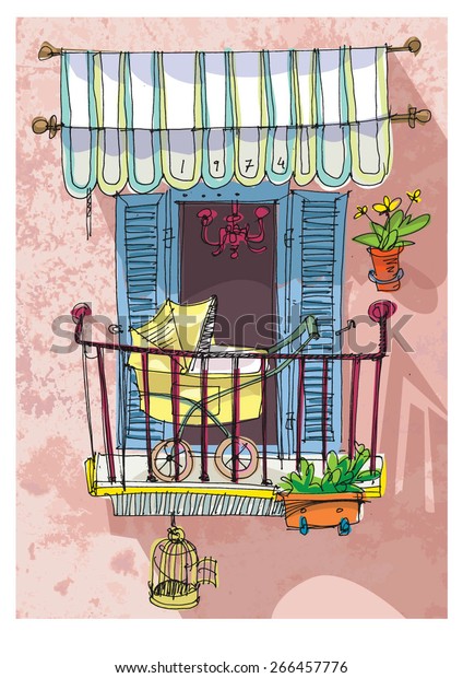 Cute Balcony Cartoon Stock Vector (Royalty Free) 266457776