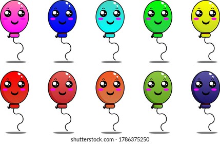 Cute Balloons Different Colors Vector Character Stock Vector (Royalty ...