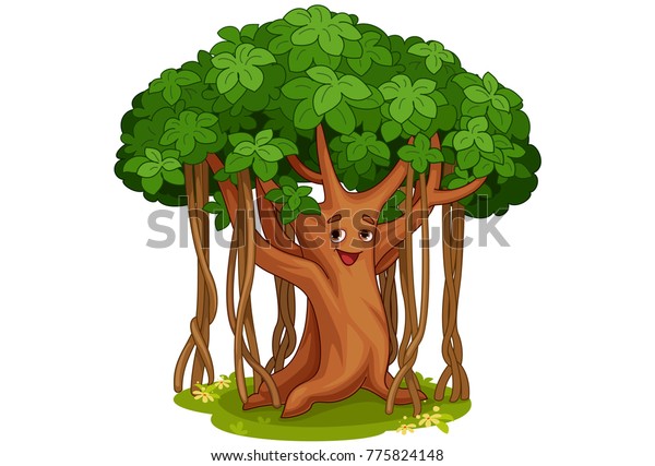 Cute Banyan Tree Cartoon Illustration 库存矢量图（免版税）775824148